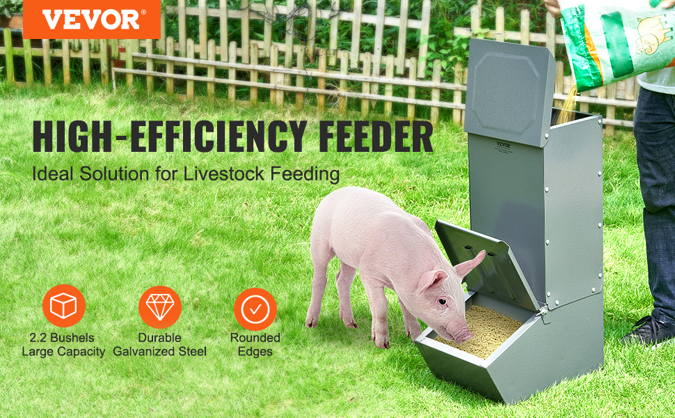 VEVOR Hog Feeder 2.2 Bushel Metal Double Door Pig Feeder Feeding up to ...