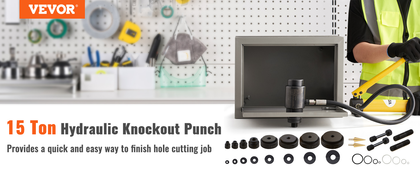VEVOR Hydraulic Knockout Punch Kit, 15 Ton 1/2" to 4" Conduit Hole ...