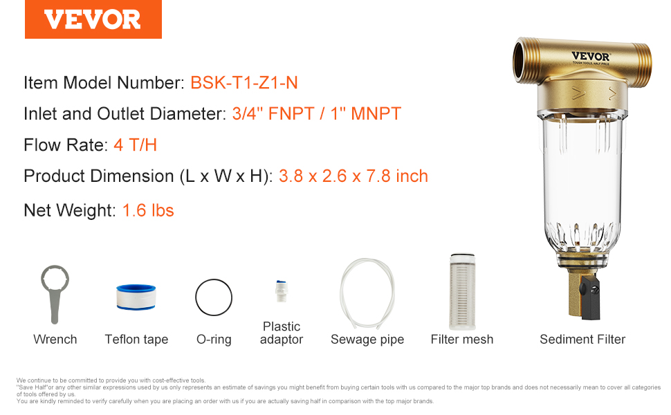 VEVOR Spin Down Filter, 40 Micron Whole House Sediment Filter for Well ...