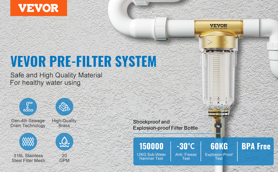VEVOR Spin Down Filter, 40 Micron Whole House Sediment Filter for Well ...