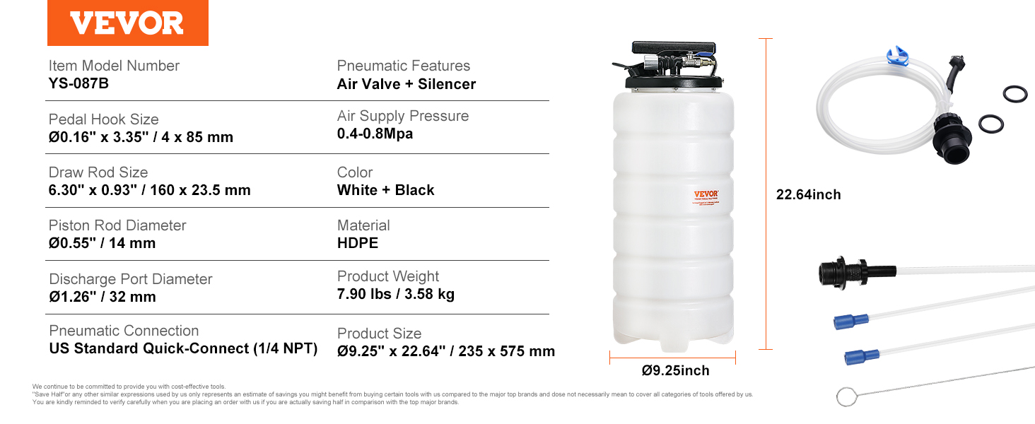 VEVOR Fluid Extractor, 4 Gallons (15 Liters), Pneumatic/Manual Oil ...