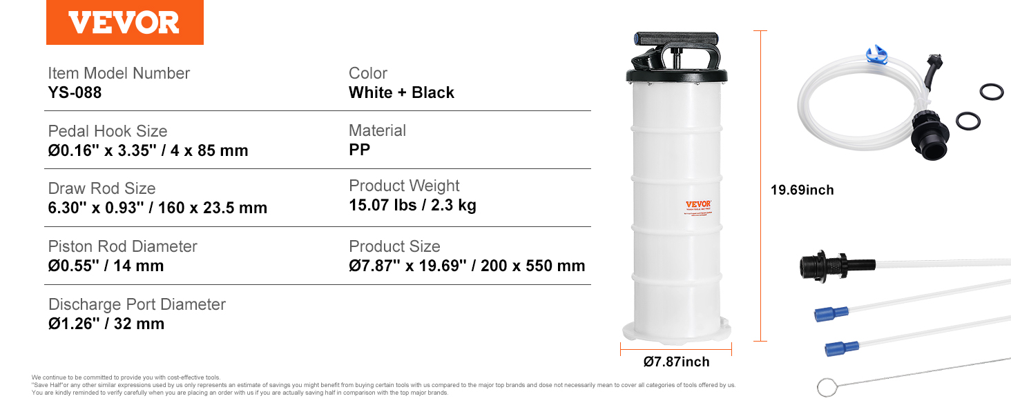 VEVOR Fluid Extractor, 1.74 Gallons (6.5 Liters), Manual Hand-Operated ...