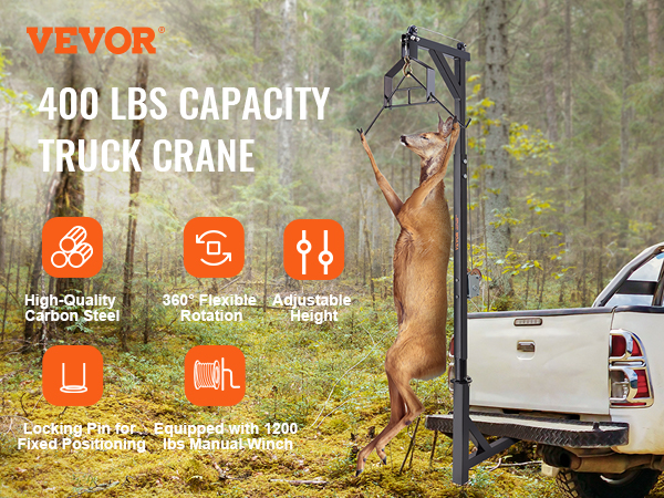 VEVOR Hitch Mounted Deer Hoist, 400 lbs Load Capacity, Hitch Game Hoist ...