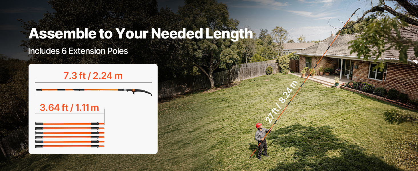 VEVOR Manual Pole Saw, 7.3-27 ft Extendable Tree Pruner, Sharp Steel ...