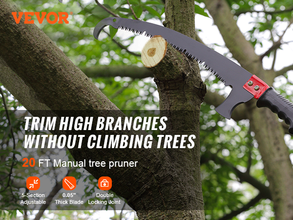VEVOR Manual Pole Saw, 4.9-20 ft Extendable Tree Pruner, Sharp Steel Blade for High Branches ...