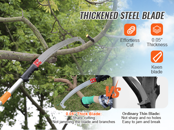 VEVOR Manual Pole Saw,4.6-9.8 ft Extendable Tree Pruner, Sharp Steel Blade for High Branches ...