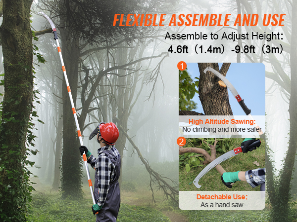 VEVOR Manual Pole Saw,4.6-9.8 ft Extendable Tree Pruner, Sharp Steel Blade for High Branches ...