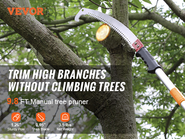 VEVOR Manual Pole Saw,4.6-9.8 ft Extendable Tree Pruner, Sharp Steel ...