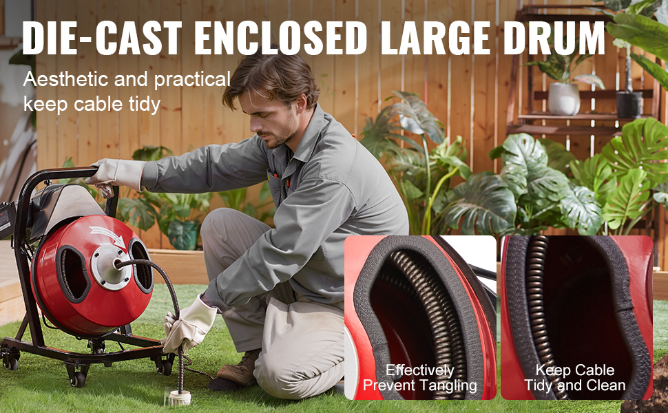 VEVOR Drain Cleaner Machine 50FT x 1/2 Inch Manual Feed Snake Auger ...