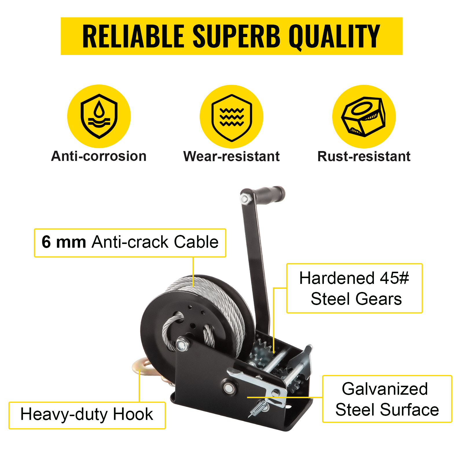 VEVOR Rope Crank, 3500 LBS Capacity Heavy Duty Hand Winch with 10 m(32. ...