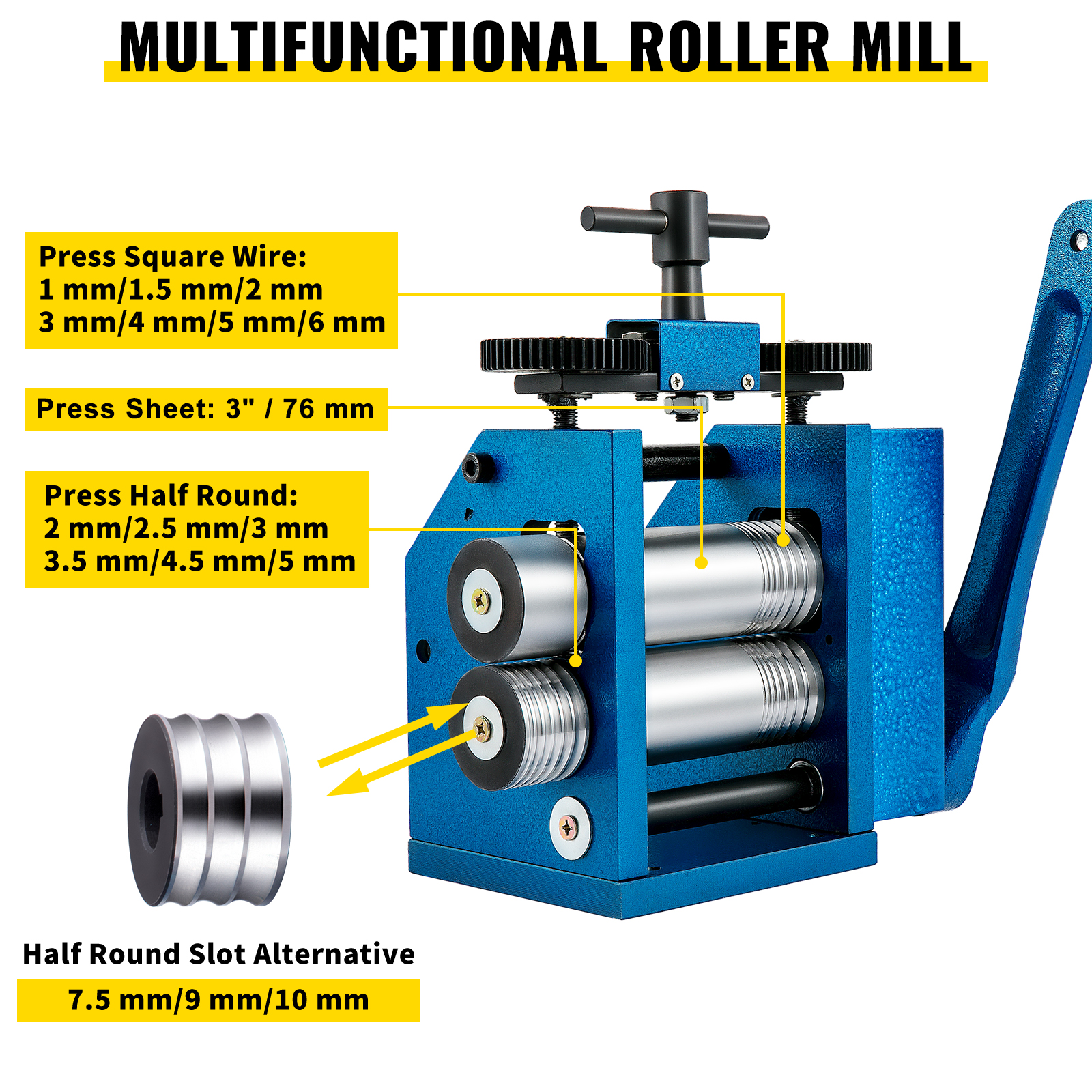 VEVOR Rolling Mill 4.4"/112mm Jewelry Rolling Mill Machine Gear Ratio 1 ...