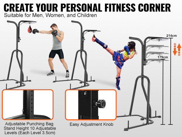 VEVOR 2 in 1 Punching Bag Stand, Steel Heavy Duty Workout Equipment ...