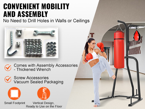 VEVOR 2 in 1 Punching Bag Stand, Steel Heavy Duty Workout Equipment ...