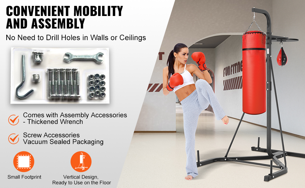 VEVOR 2 in 1 Punching Bag Stand, Steel Heavy Duty Workout Equipment ...