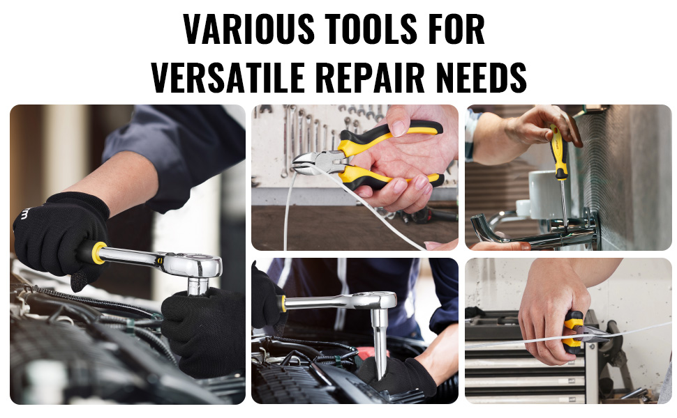 VEVOR 207-Piece Mechanics Tool Set 1/4" 3/8" 1/2" Drive Sockets SAE and ...