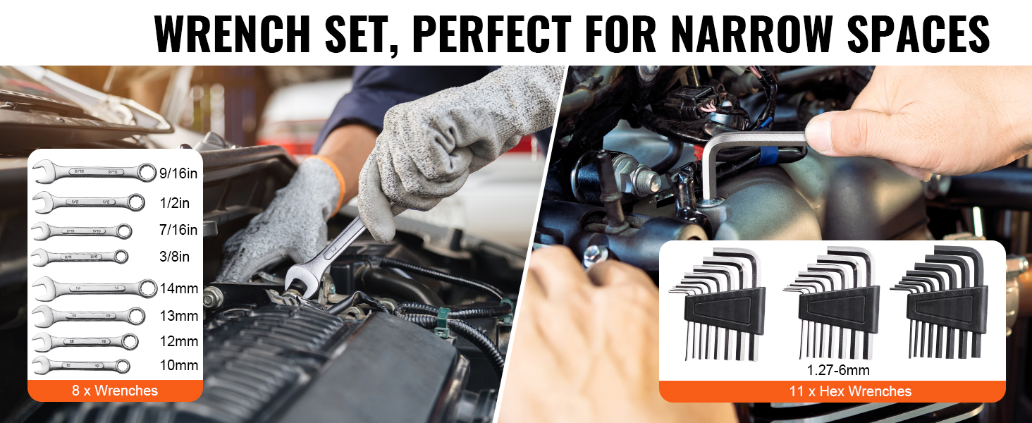 VEVOR 221-Piece Mechanics Tool Set 1/4" and 3/8" Drive Sockets SAE and ...