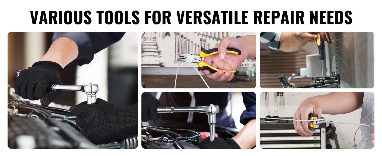 VEVOR 221-Piece Mechanics Tool Set 1/4" and 3/8" Drive Sockets SAE and ...