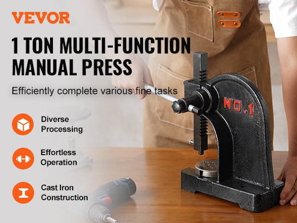 VEVOR Arbor Press, 1 Ton Manual Arbor Press, 5.9" Maximum Height, Cast ...