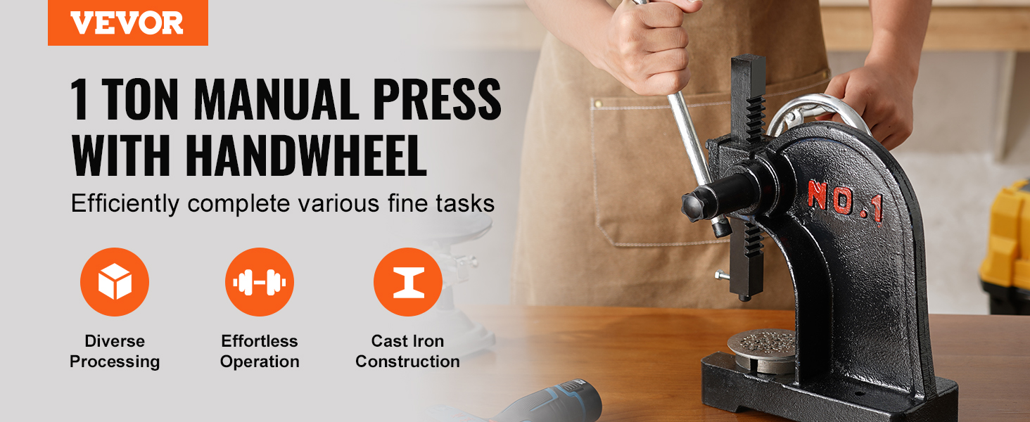 VEVOR Arbor Press, 1 Ton Manual Arbor Press with Handwheel, 5.9 ...