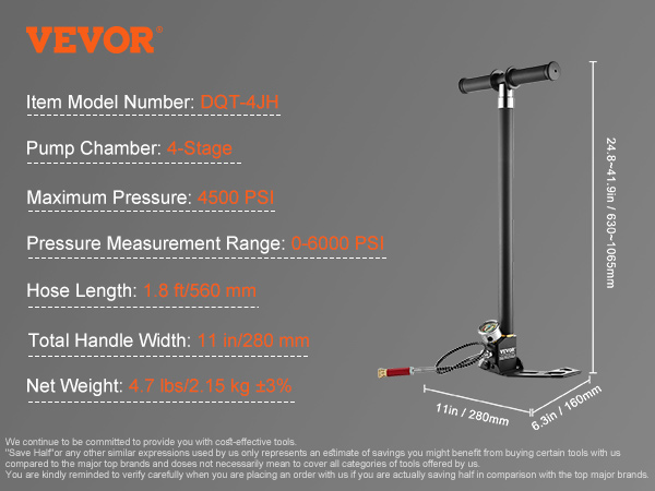 VEVOR PCP Hand Pump, 4 Stage, 30Mpa 4500 PSI High Pressure PCP Air ...