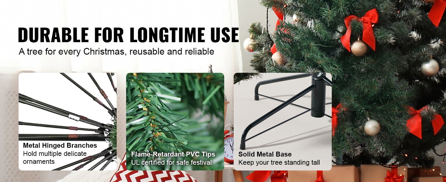 VEVOR Christmas Tree, 7.5ft Prelit Artificial Xmas Tree, Full Holiday ...