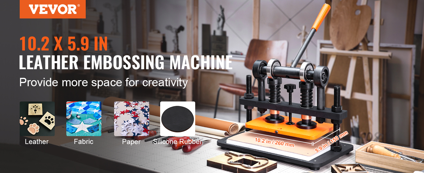 VEVOR Leather Cutting Machine, 10.2 x 5.9 in Embossing Plate Manual Die ...