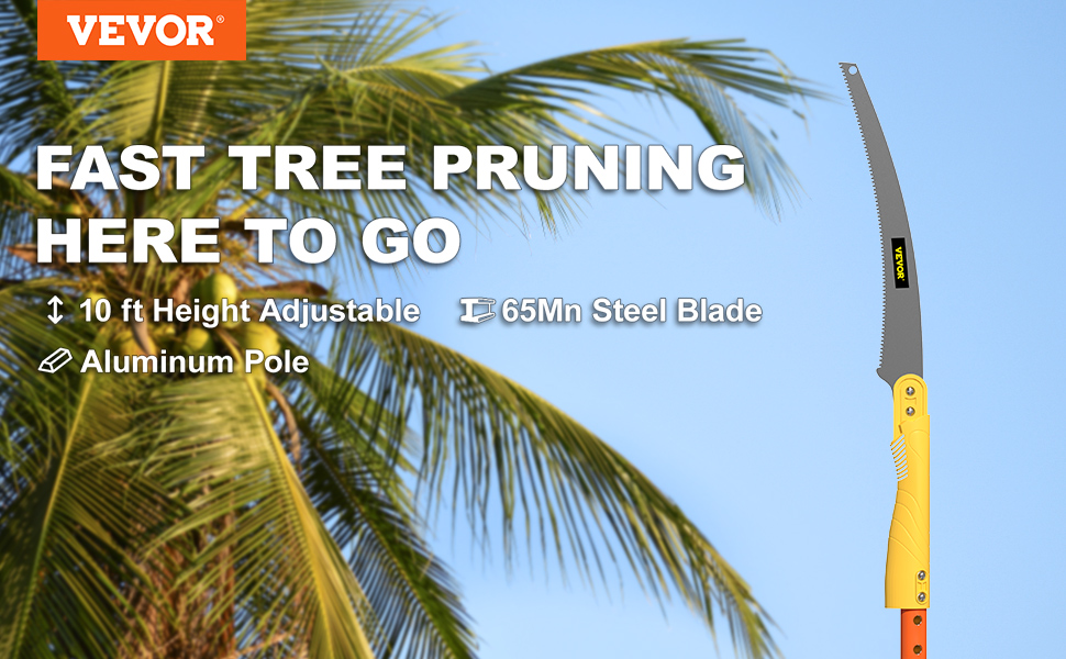 VEVOR Tree Pruner Pole Saw 10 ft Extendable Aluminum Pole Sharp Steel Blade | VEVOR US
