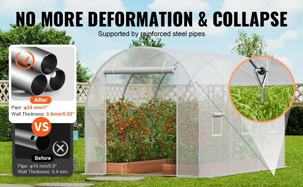 VEVOR Walk-in Tunnel Greenhouse 9.58x6.43x6.23ft Galvanized Frame PE ...