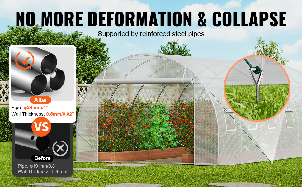 VEVOR Walk-in Tunnel Greenhouse 19.36x9.68x6.5ft Galvanized Frame PE ...