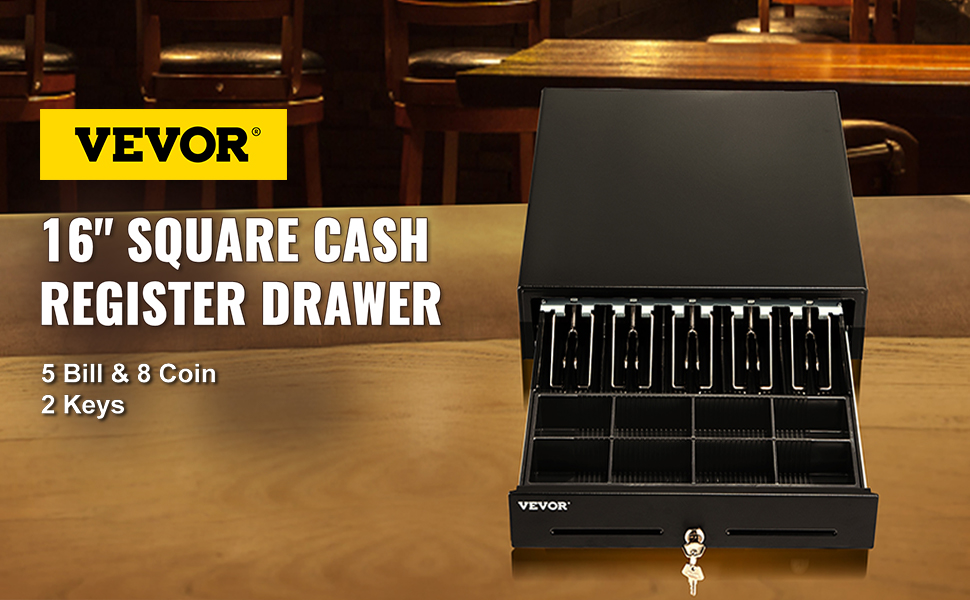 VEVOR Cash Register Drawer, 16" 2 Unlocking Ways, Fully Removable ...