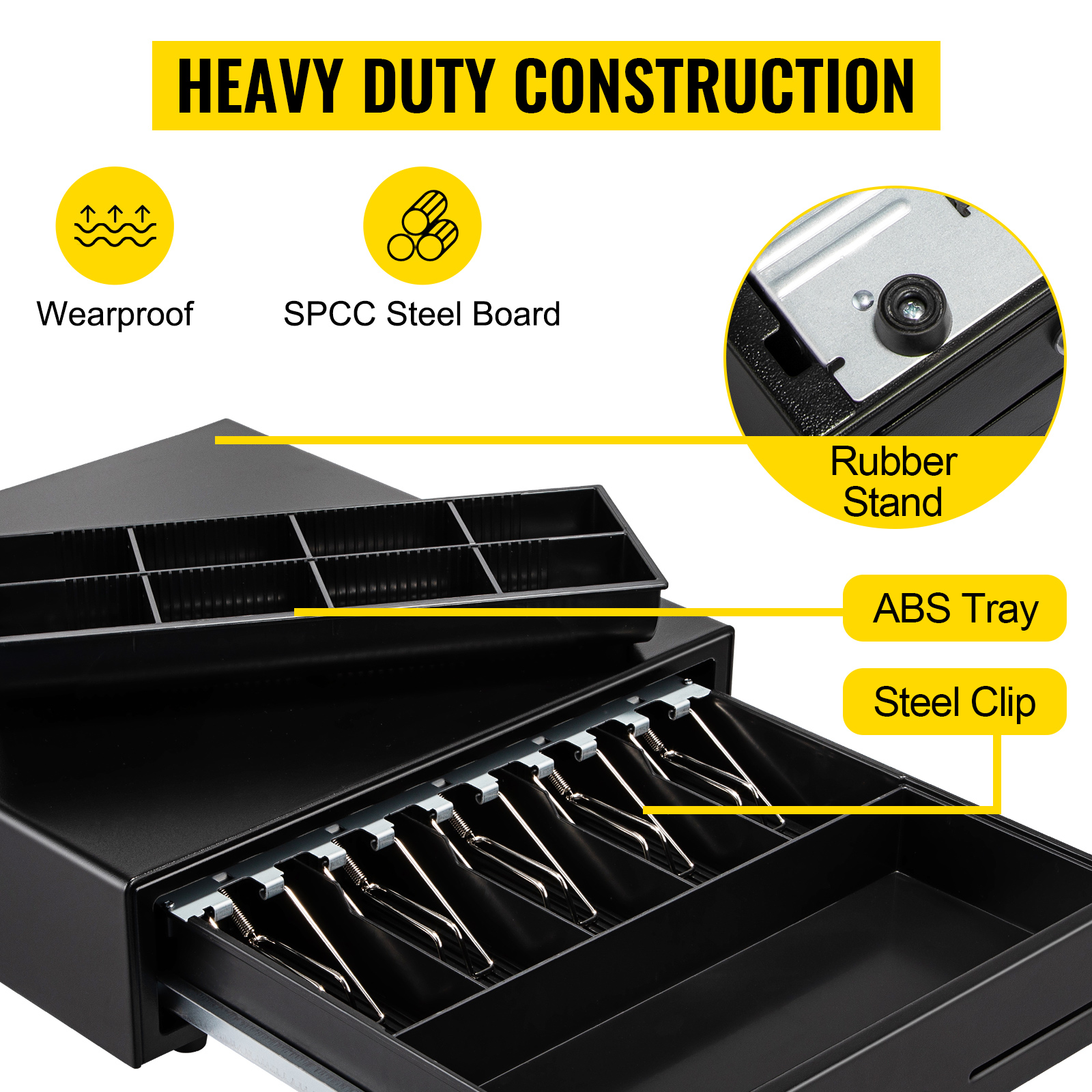 VEVOR Cash Register Drawer, 16" 2 Unlocking Ways, Fully Removable ...