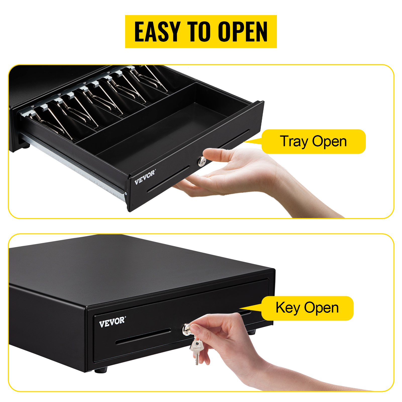 VEVOR Cash Register Drawer, 16" 2 Unlocking Ways, Fully Removable ...