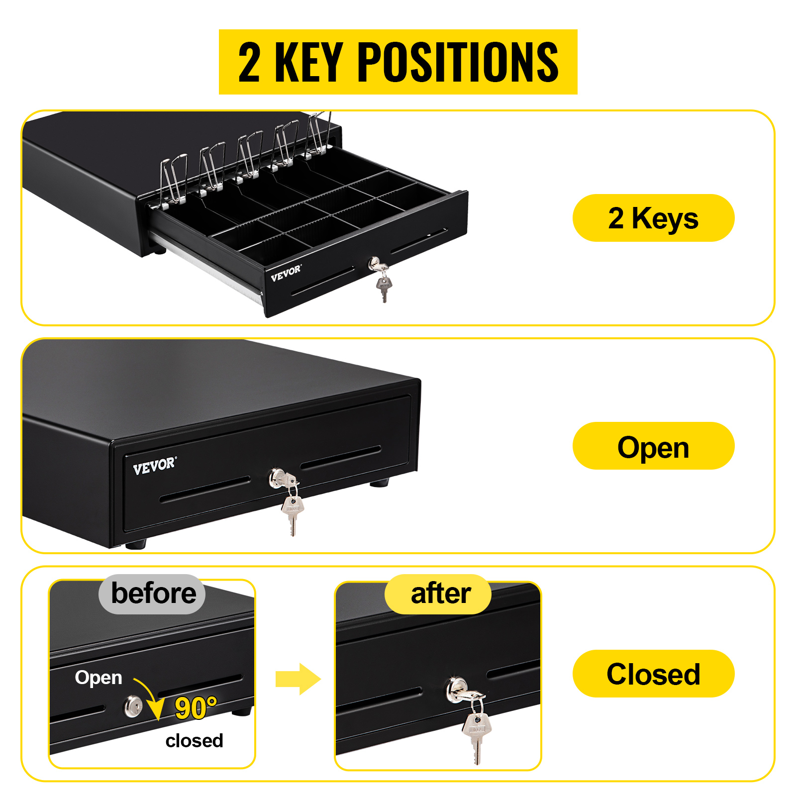 VEVOR Cash Register Drawer, 16" 2 Unlocking Ways, Fully Removable ...