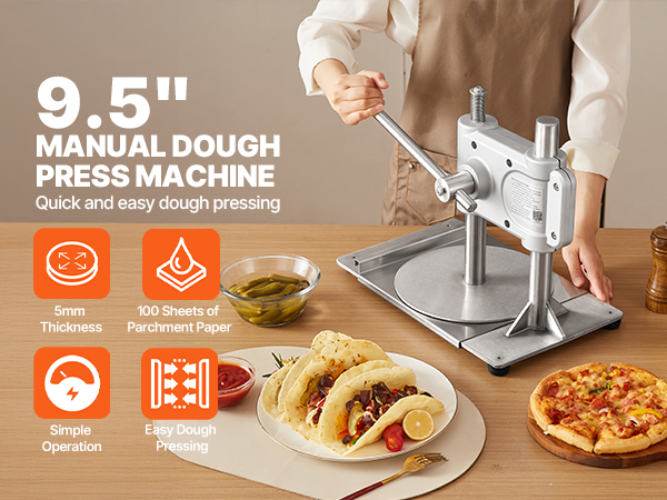 VEVOR 9.5 in Manual Pizza Dough Press Machine Commercial Pizza Pastry ...