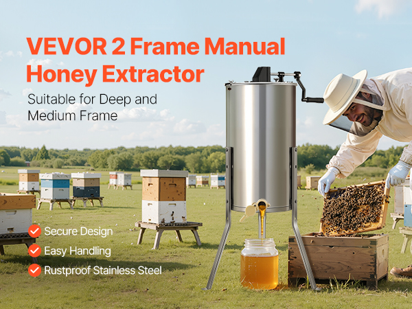 VEVOR Manual Honey Extractor 2 Frame Honey Spinner Beekeeping Stainless ...