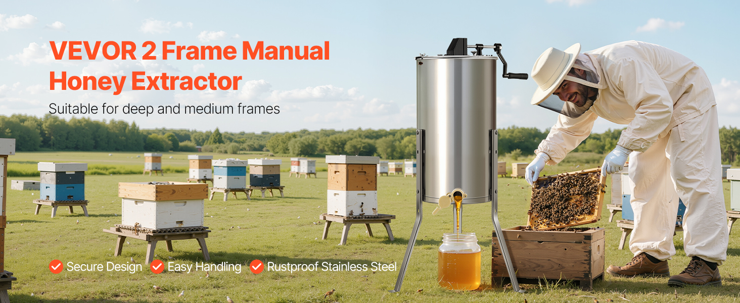 VEVOR Manual Honey Extractor 2 Frame Honey Spinner Beekeeping Stainless ...