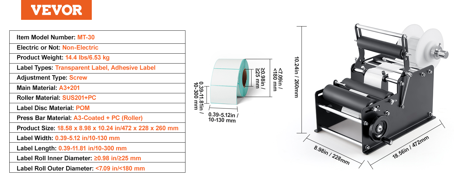 VEVOR Manual Round Labeling Machine, 15-20pcs/min, Bottle Label ...