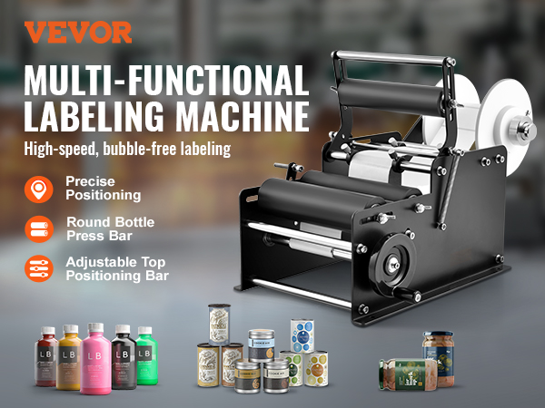 VEVOR Manual Round Labeling Machine, 15-20pcs/min, Bottle Label ...