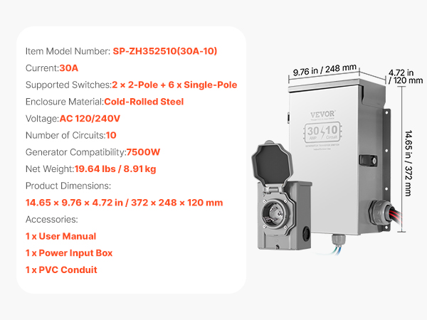 Manual Transfer Switch 30A Generator Transfer Switch Kit NEMA 3R 7500W ...