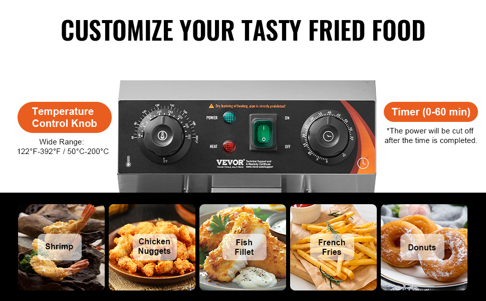 VEVOR Commercial Electric Deep Fryer Countertop Deep Fryer with Dual ...