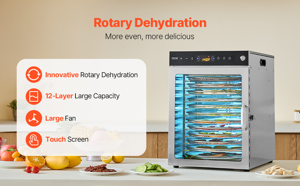 12 Trays Rotary Food Dehydrator Machine Stainless Steel 800W Jerky ...