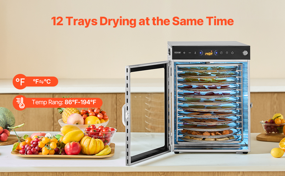 12 Trays Rotary Food Dehydrator Machine Stainless Steel 800W Jerky ...
