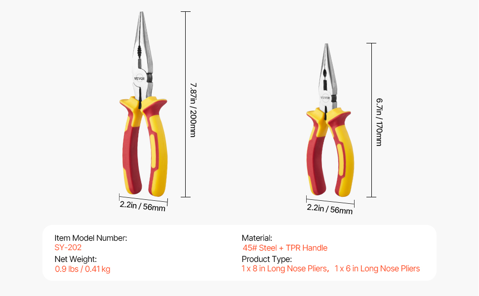 VEVOR 2 Pcs Needle Nose Pliers 8 inch Needle Nose Plier 6 inch Needle Nose Plier | VEVOR US