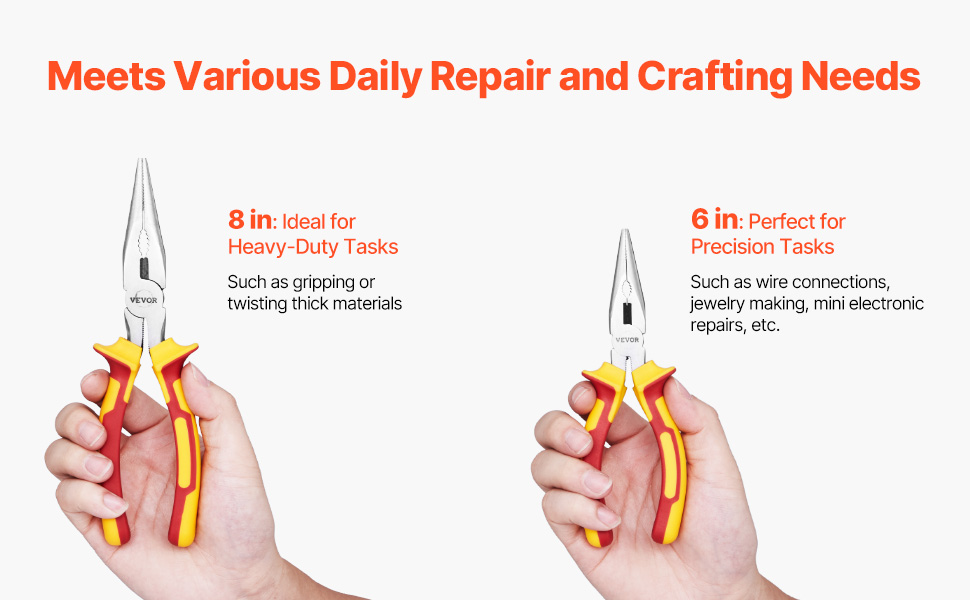 VEVOR 2 Pcs Needle Nose Pliers 8 inch Needle Nose Plier 6 inch Needle Nose Plier | VEVOR US