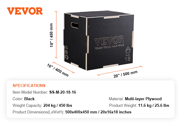 VEVOR 3 in 1 Plyometric Jump Box, 20/18/16 Inch Wooden Plyo Box ...