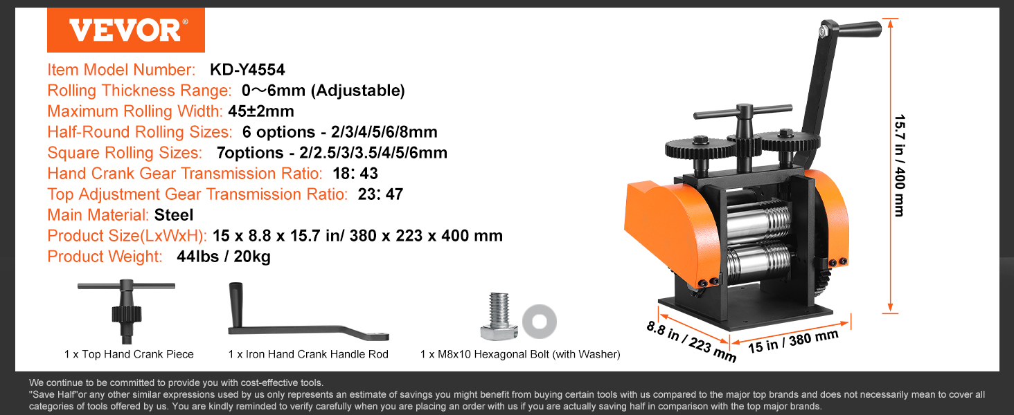 VEVOR Rolling Mill, 1.77"/45 mm Jewelry Rolling Mill Machine, 1: 2.4 ...