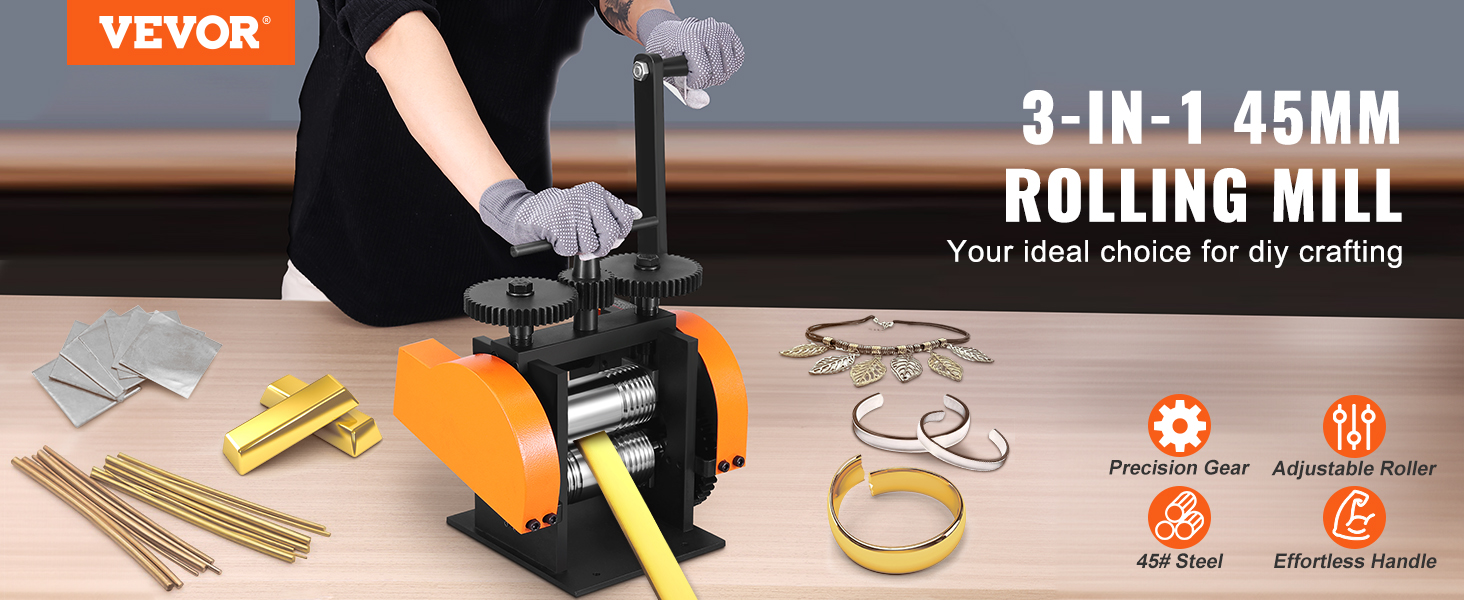 VEVOR Rolling Mill, 1.77"/45 mm Jewelry Rolling Mill Machine, 1: 2.4 ...
