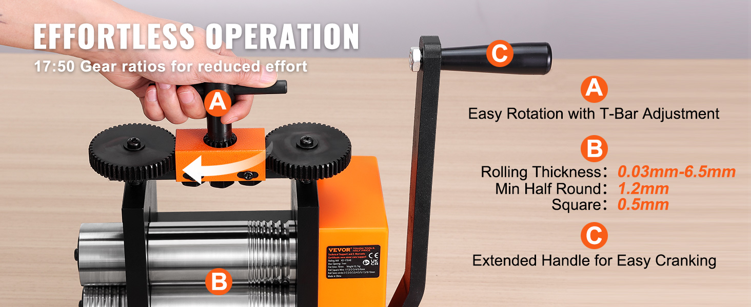 VEVOR Rolling Mill, 2.95"/75 mm Jewelry Rolling Mill Machine, 1: 2 Gear ...