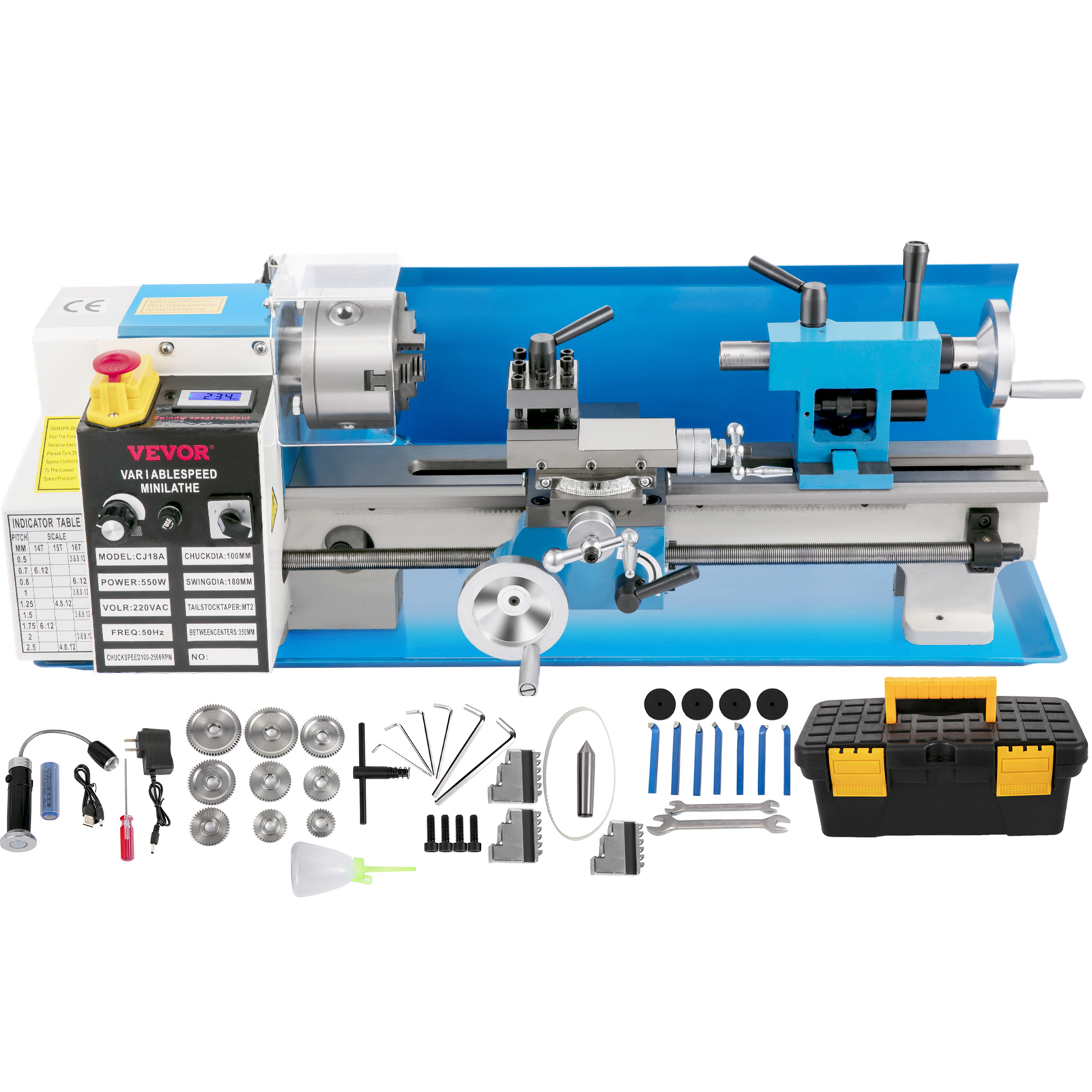 VEVOR 7"X14" Mini Precision Wood Lathe 550W Metal Bench Lathe Turning ...