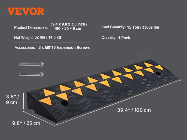 VEVOR Rubber Curb Ramp 3.7" Rise Height Sidewalk Curb Ramp, 10" Width ...
